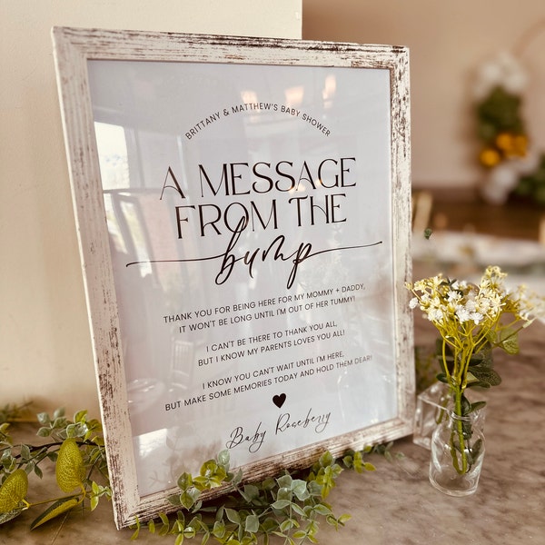 Message From the Bump Sign, Minimalist Baby Shower, Baby Bump Sign ...