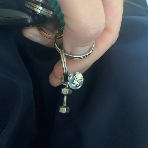 Dumbbell Keychain - Gym Charm - Personalized Gift - Initial Keychain ...