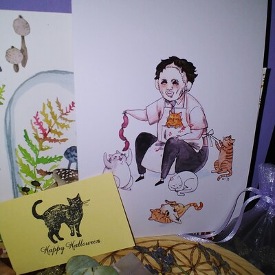 Texas Chainsaw Meowssacre 5x7 Leatherface With Cats Print - Etsy