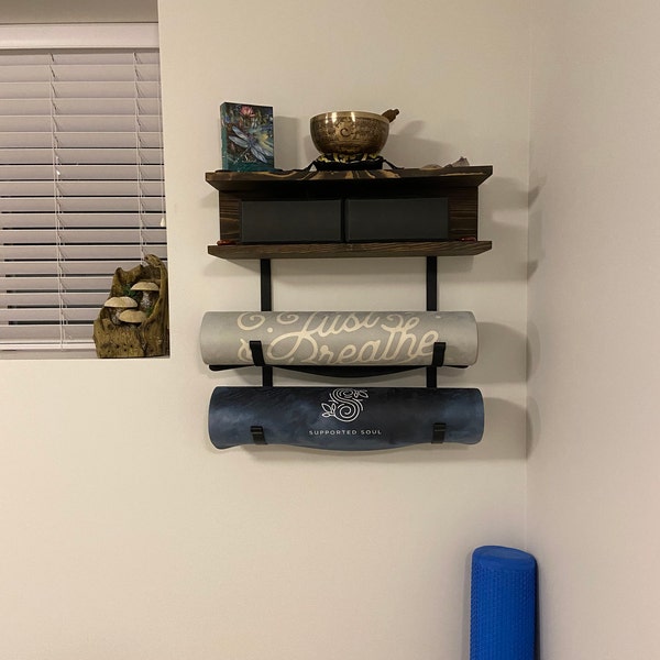 Yoga Mat Rack 2 Shelves With 2 Mat Racks, Yoga Decor, Gym Mat Rack, Gym Storage, Fitness - Etsy