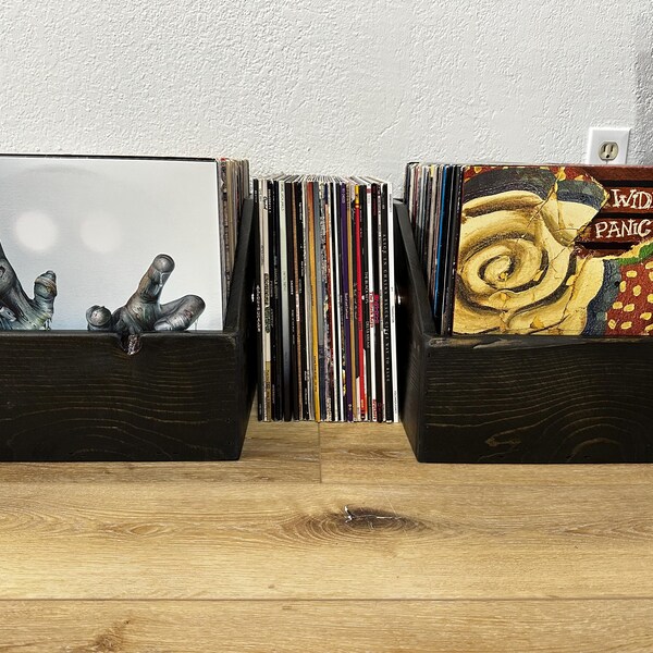 Vinyl Record Storage Box | Reclaimed Wood Album Display Crate | Rustic ...