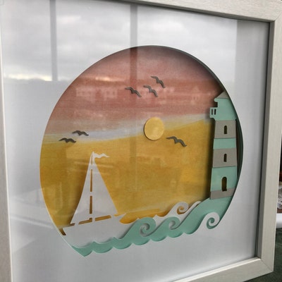 Sea Shadow Box SVG, 3d Papercut SVG, Layered Paper Art Template, Scroll Saw Pattern, Boat and ...