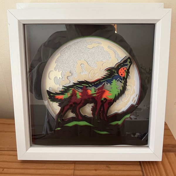 WOLF Shadow Box Svg, Cricut Files, Cardstock Svg, Silhouette Files, Home Decor, Multilayer 3D ...