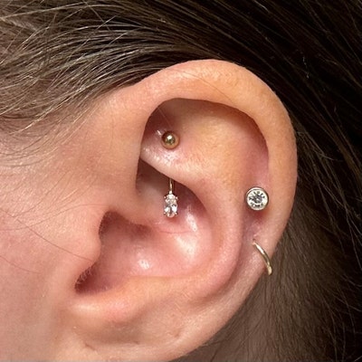 14K Solid Gold Oval Eyebrow Ring/16g Rook Barbell/curved Barbell/rook ...