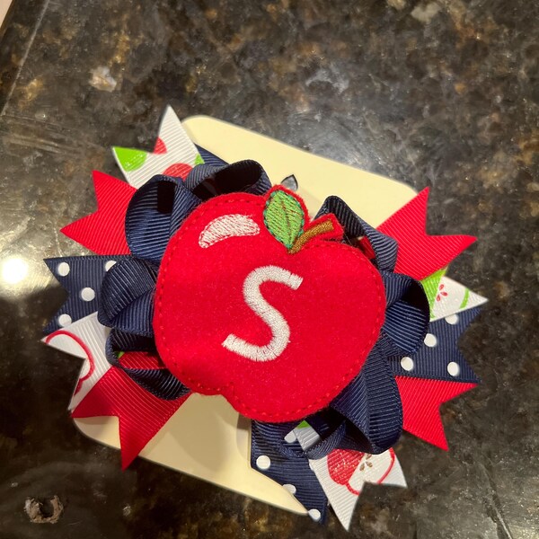Back to School Bow, Kindergarten Bow, Apple Bow, Personalized Hair Bow ...