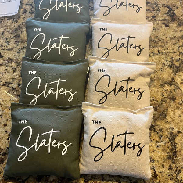 8 Custom Last Name Family Name Bean Bags With Script Font for Cornhole ...
