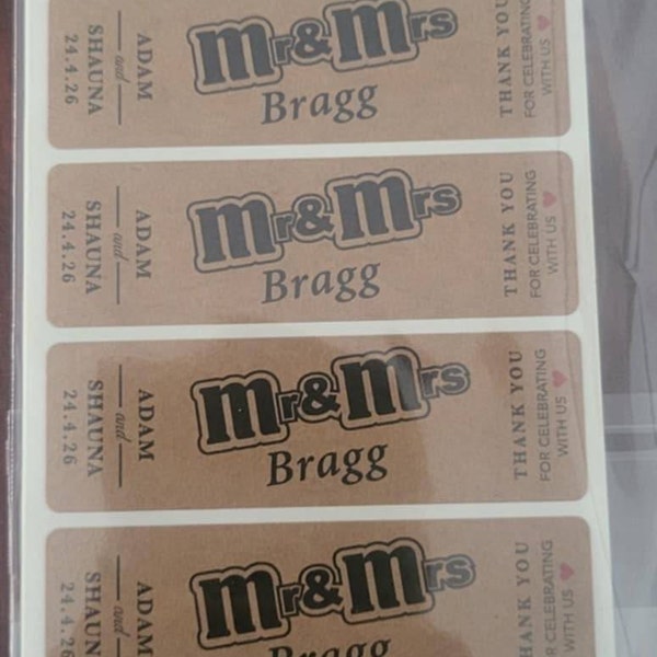 M&M Chocolate Wedding Stickers, Wedding Favours, Bridal Shower. - Etsy