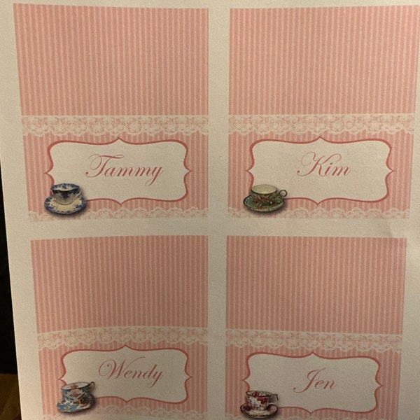 Tea Party Name Tags, Digital Tent Cards, High Tea Party Decor, Bridal ...
