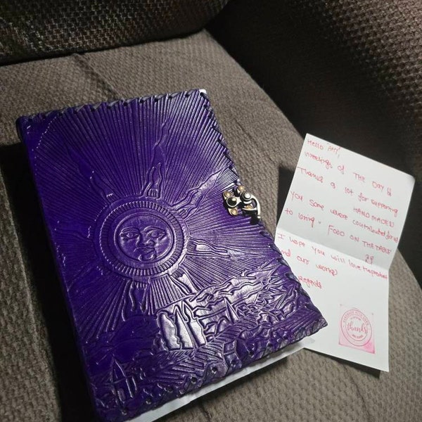 Purple Leather Journal Lock, Thick Pages Journal Grimoire With Stone ...