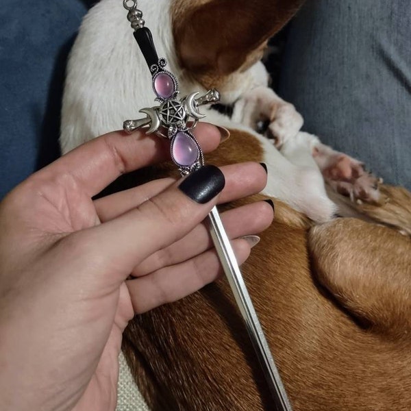 Purple Triple Moon Hair Dagger, Witch Sword Hair Stick, Hecate Hair ...