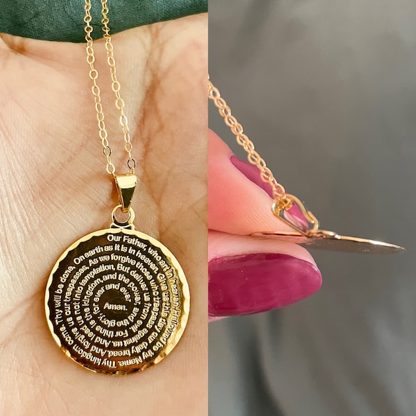 Large Gold Medallion Script Pendant Necklace, Father Prayer Pendant ...