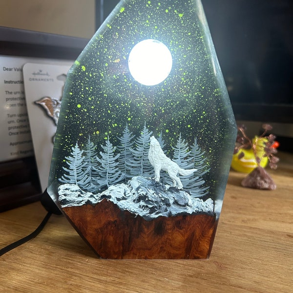 HUSKY IN Aurora Borealis Lamp Northern Lights Lamp Alaska Decor ...