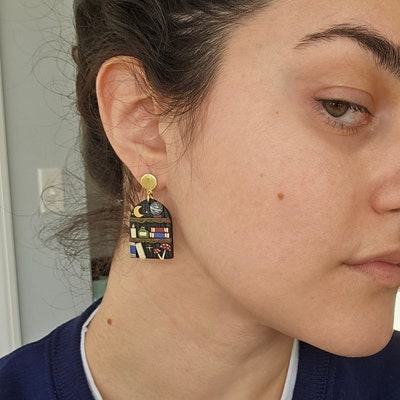 Mystical Bookshelf Earrings Dark Cottagecore Moon Spells Mushroom ...