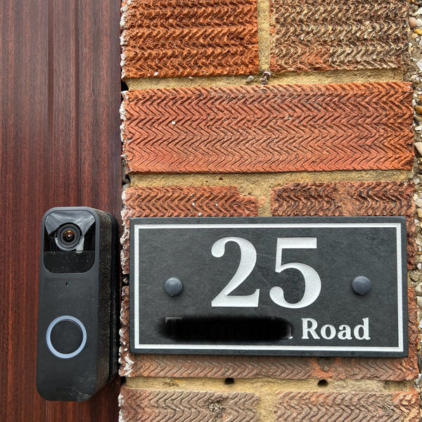 Engraved Slate House Number Plaque. Gold Silver White Personalised ...