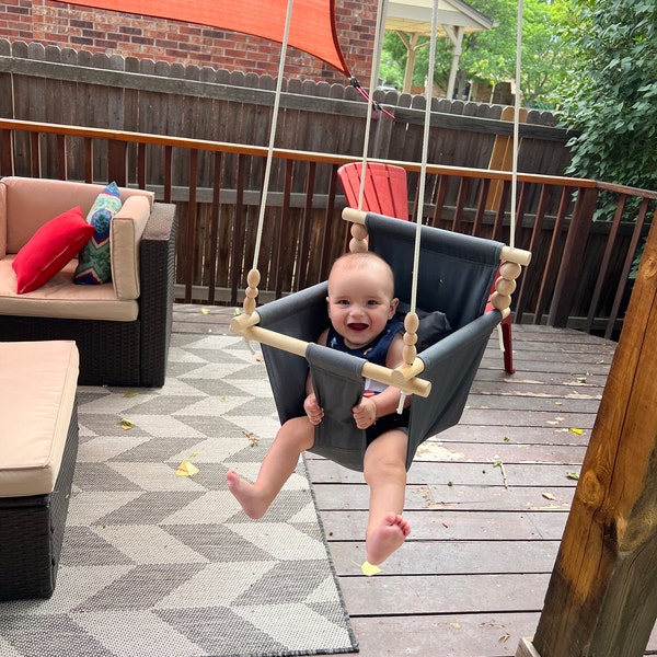 Made in USA, OUTDOOR Gray Baby Swing, High Back Baby Swing, Baby Gift ...