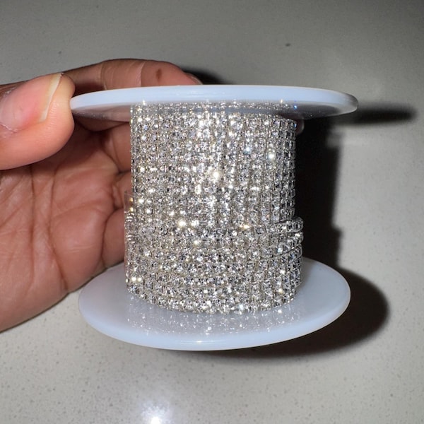 Silver Rhinestone Chain by Yard With Clear Crystal in Silver Setting ...