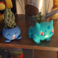 Bulbasaur pintado y maceteros extraños con suculentas/cactus vivos Dos maceteros en cada orden ...