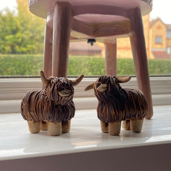 Small Pottery Highland Cow - Etsy