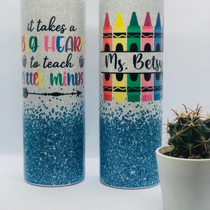 20 Oz Skinny Tumbler Blue Glitter Teacher Tumbler Big Heart to Teach ...