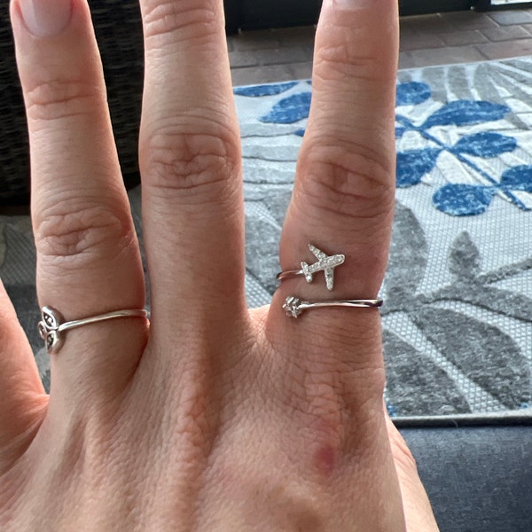 Shiny Airplane Ring - Ring With Plane - Gift for Stewardess - Silver ...