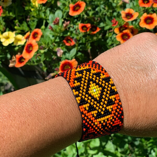 Red Bead Loom Bracelet,cuff Beaded Bracelet,geometric Bracelet,ethno ...