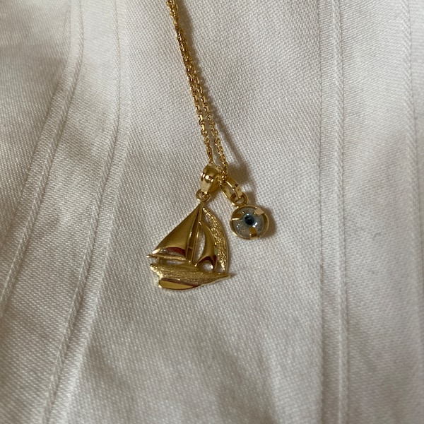 Gold Sailboat Charm - 10 Karat Solid Gold - Optional Gold Chain ...