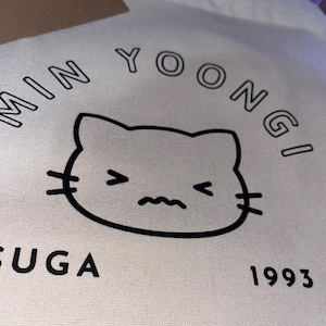 BTS Suga Grumpy Cat Canvas Tote Bag Shoulder Bag Perfect for Traveling ...