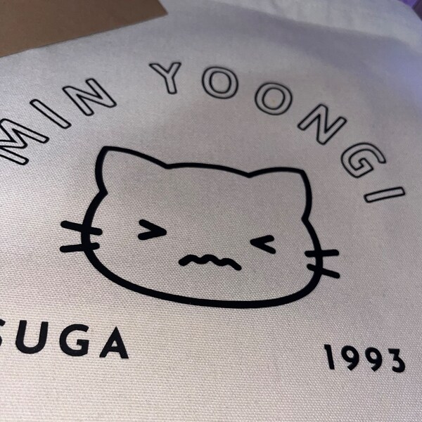BTS Suga Grumpy Cat Canvas Tote Bag | Shoulder Bag Perfect for ...