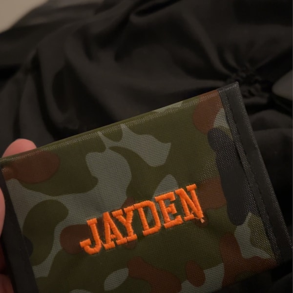 KIDS PERSONALIZED WALLETS - Embroidered Nylon Trifold Camo and Sports ...