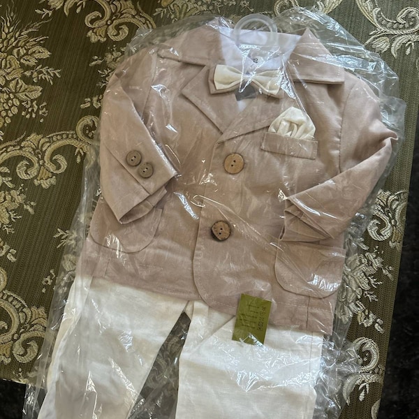 Baby Boys 4-piece Beige Suit Wedding Outfit Ring Bearer Set Baptism ...