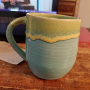 Tall Orange and Blue Ceramic Mug - Etsy
