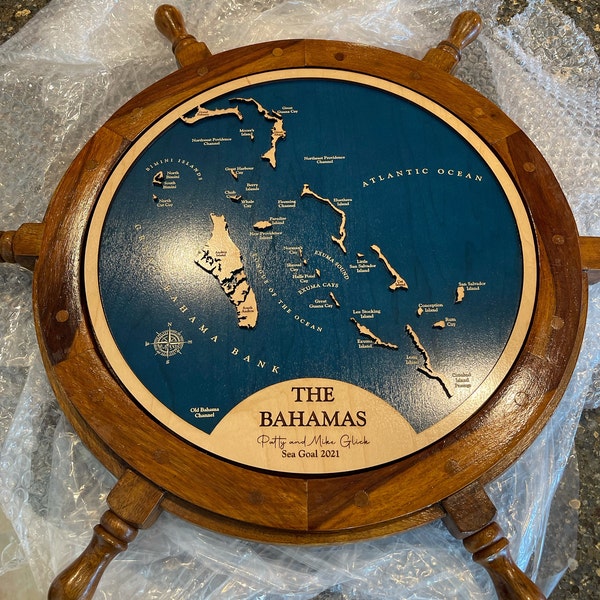 Bahama Map - Custom Wood Map - Bahamas Art - 3D Wall Art - Contour Map ...