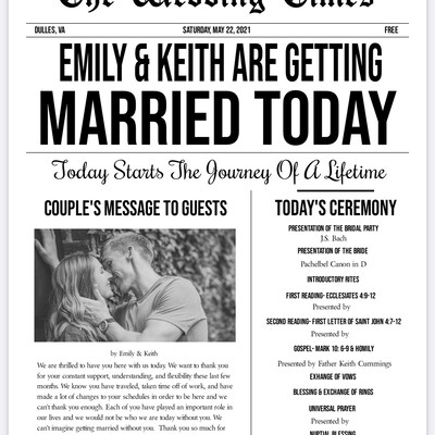Unique Newspaper Wedding Program the Knot News Chic - Etsy