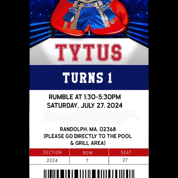 Boxing Ticket Birthday Invitation, Editable Surprise Boxing Match ...