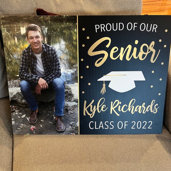 Senior Yard Sign, Graduation Yard Sign, Gold Graduation Sign, Photo ...
