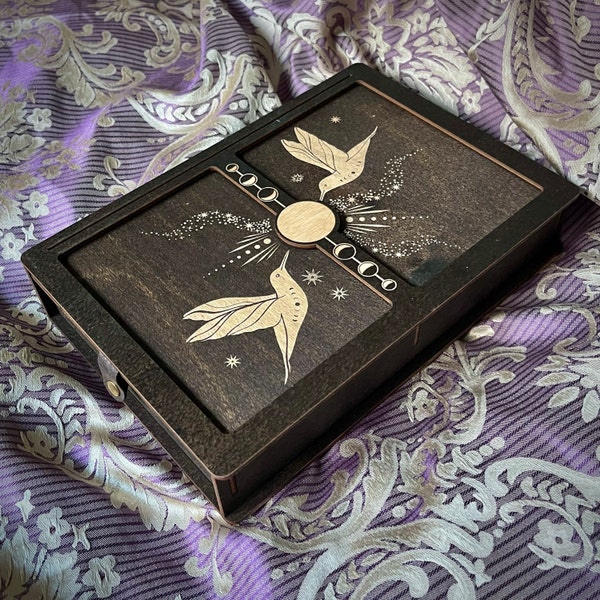 Double Oracle or Large Tarot Deck Box With Lid Moon Phases Hummingbirds ...