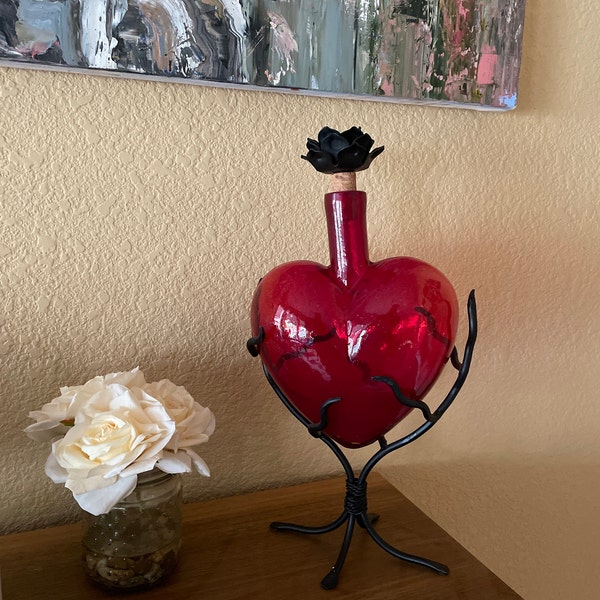 Glass Heart Decanters | Red Glass Heart Bottles - Etsy