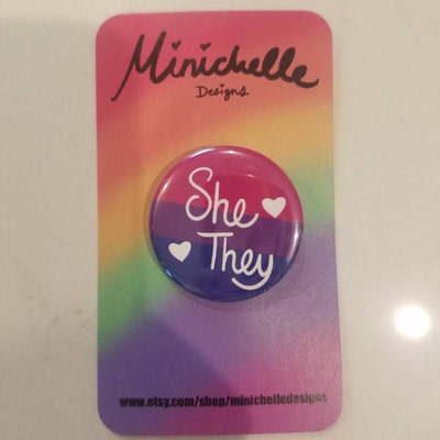 Bisexual Pride Flag Pronoun Pin Back Button They/she They/he They/them ...