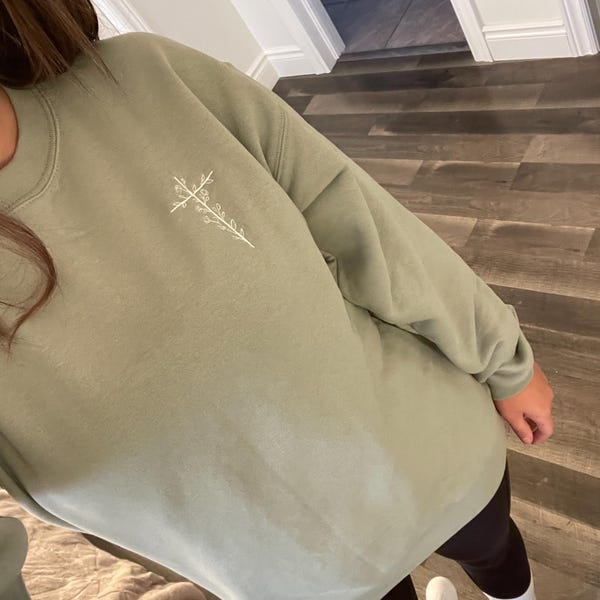 Embroidered Floral Cross Sweatshirt | Floral Cross Crewneck | Christian ...
