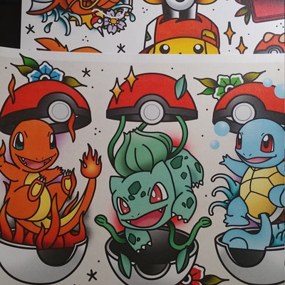 Pokemon Starters Tattoo Flash Art Print - Etsy