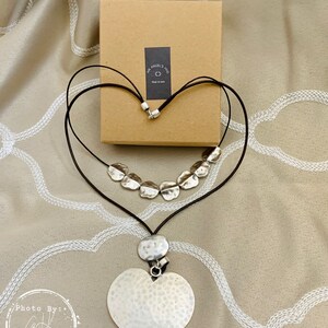 Silver Large Heart Necklace, Chunky Hammered Heart Pendant, Silver ...