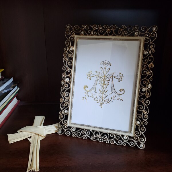 Marian Floral M Art Print, Catholic Marian Art, Catholic Wall Art ...