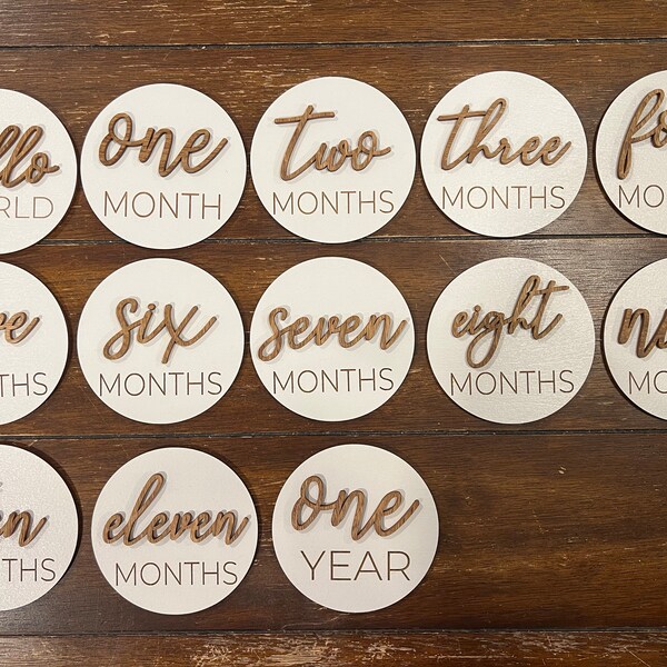 3D Wooden Monthly Milestone Discs for Baby Photos + Matching Nameplate ...