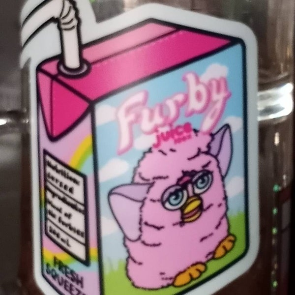 FURBY JUICE STICKER - Cursed Furby Art Juice Box Sticker, Creepy Furby ...