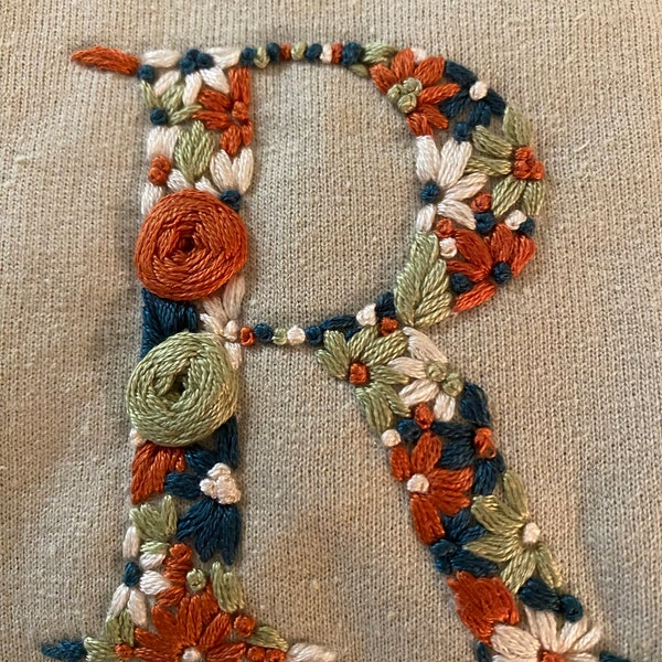 Floral Hand-embroidered Initials Sweatshirt, Personalized Monogram Gift ...
