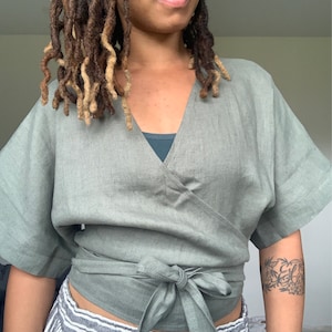 Linen Top. Linen Wrap Top. Linen Wrap Blouse. Linen Kimono Top. Linen ...