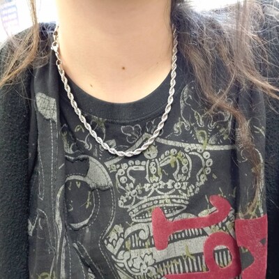 Stainless Steel Silver Rope Chain Waterproof Bracelet Necklace for Men ...