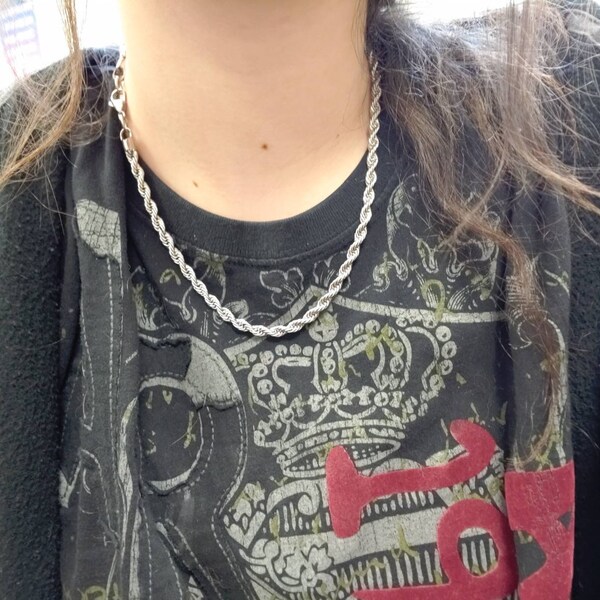 Stainless Steel Silver Rope Chain Waterproof Bracelet Necklace for Men ...