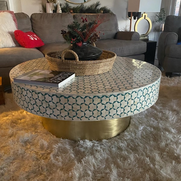 Round Coffee Table, Mother of Pearl INLAY TABLE, Floral Design Centre ...
