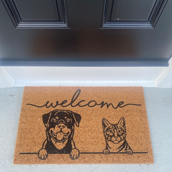 Personalized Dog and Cat Gift, Welcome Mat Cats and Dogs, Custom Dog ...